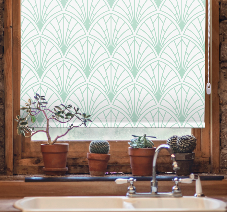Geometric green leaf design pattern roller blind