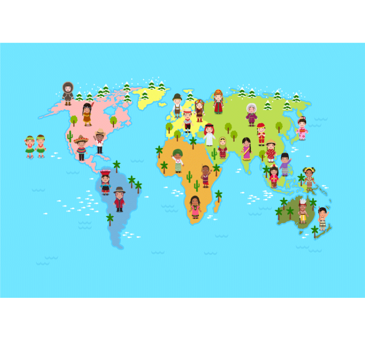 Cultural Map Characters wall mural world map