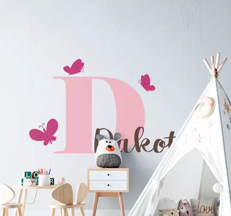 Customized name first letter and butterfly butterfly sticker - TenStickers
