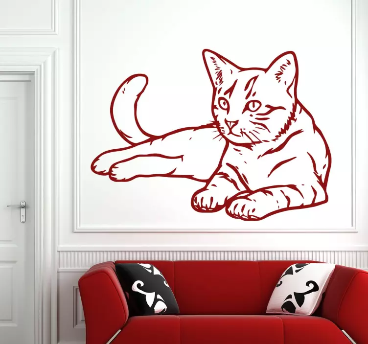Hand drawn decorative cat wall sticker - TenStickers