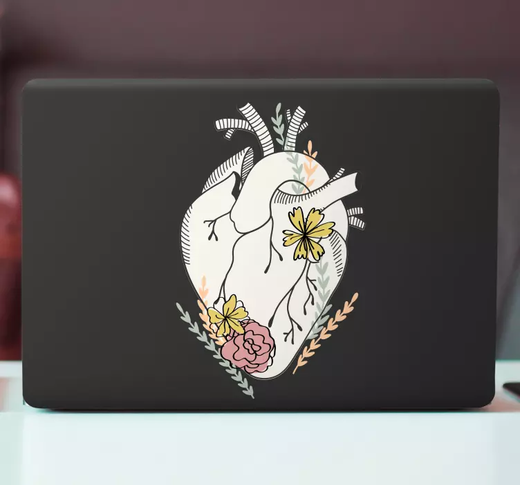 Heart with colorful flowers laptop stickers - TenStickers