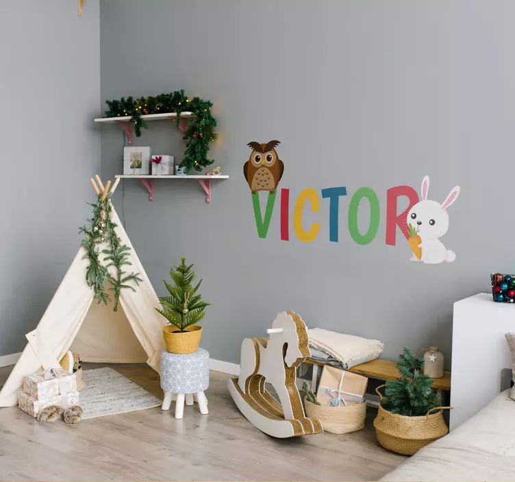 Owl rabbit custom name illustration sticker - TenStickers