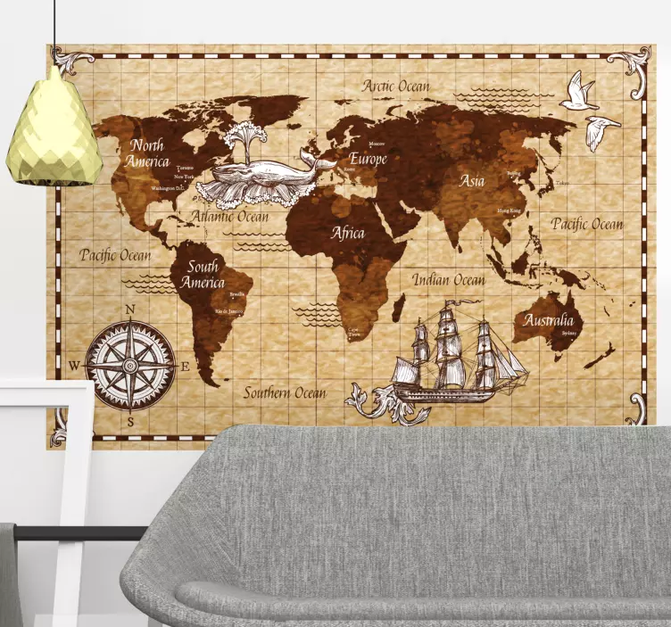 Vintage world map sticker - TenStickers