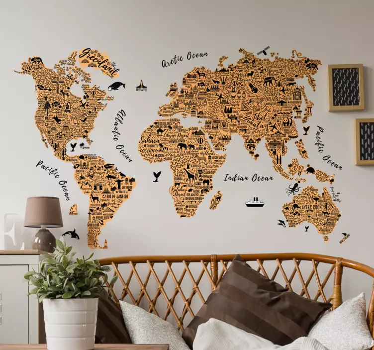 Illustration text world map wall sticker - TenStickers
