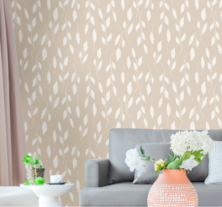 Beige delicate pattern leaves wallpaper